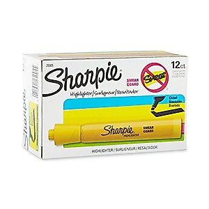 Sharpie Tank Style Highlighters, Chisel Tip, Yellow, 12 Count