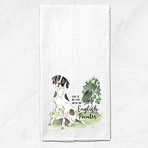 Watercolor Life is Better with an English Pointer Microfiber Kitchen Tea Bar Towel Gift for Animal Dog Lover
