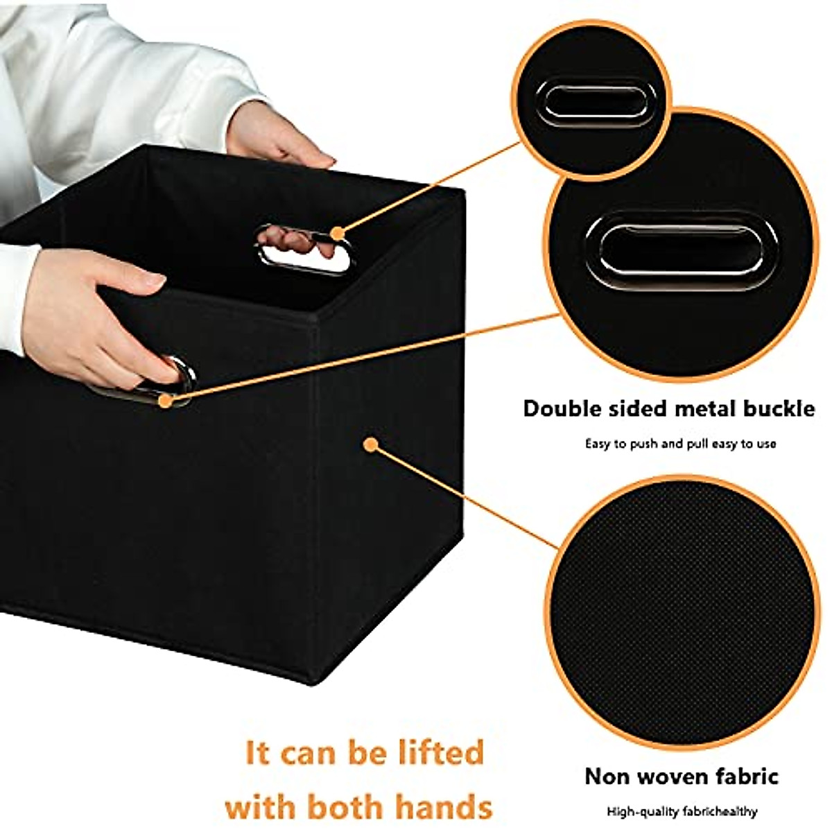 Yunkeeeper storage bins Cubes, Fabric Cube Organizer with Handle, Foldable Cube Bins for Cloth or Accessary Storage, 11x11x11, Set of 3, (Black)