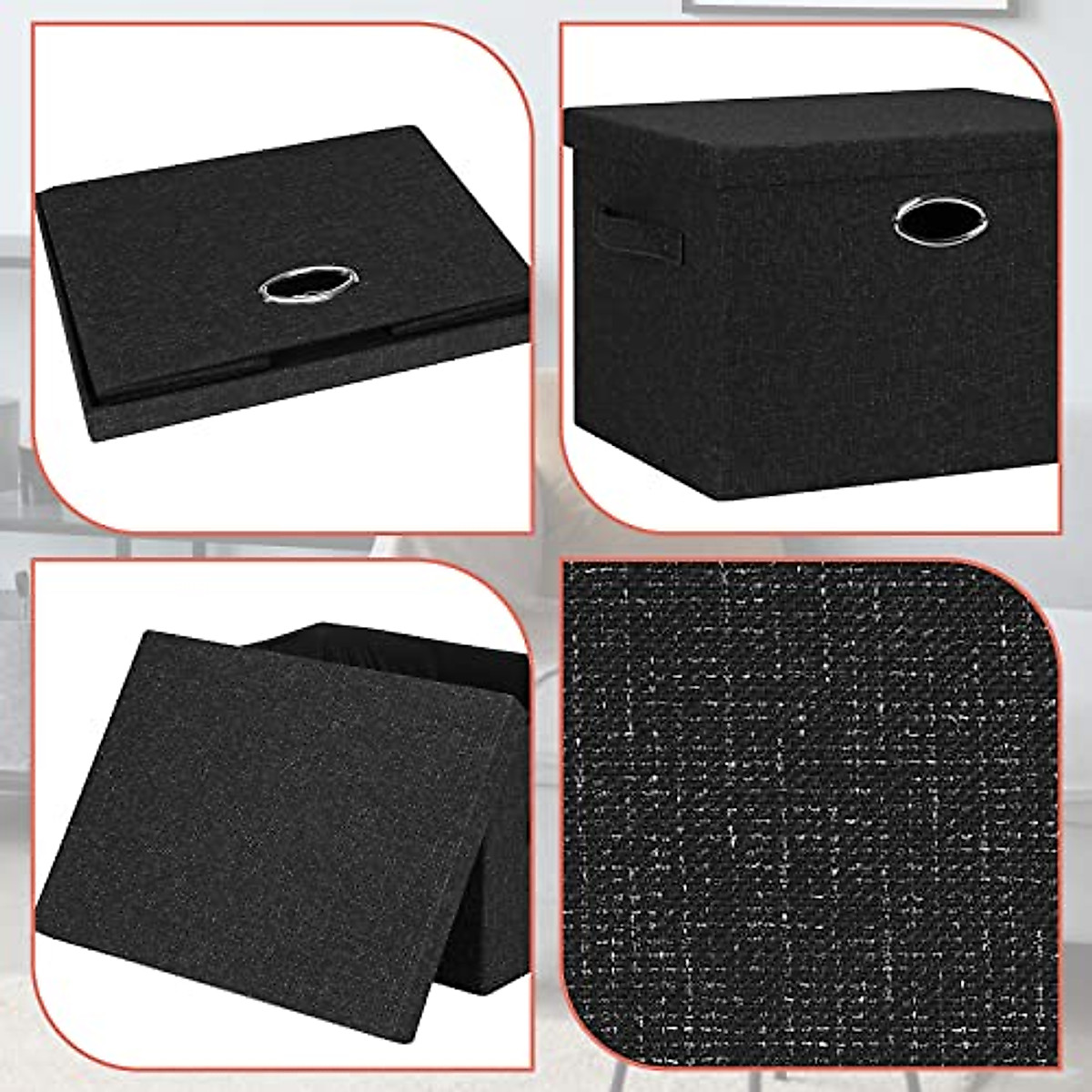 Posprica 3X Thicker Large Collapsible Storage Bins with Lids, 17"x12" Fabric Storage Box with Lid Storage Baskets for Shelves Closet Organizer Bins for Clothes Toys Books Photos Storage(3 Pack)