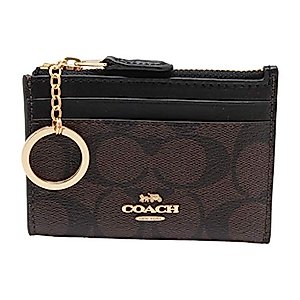 Coach Signature C Mini Skinny ID and Coin Case with Attached Key Ring (Brown/Black/Gold)