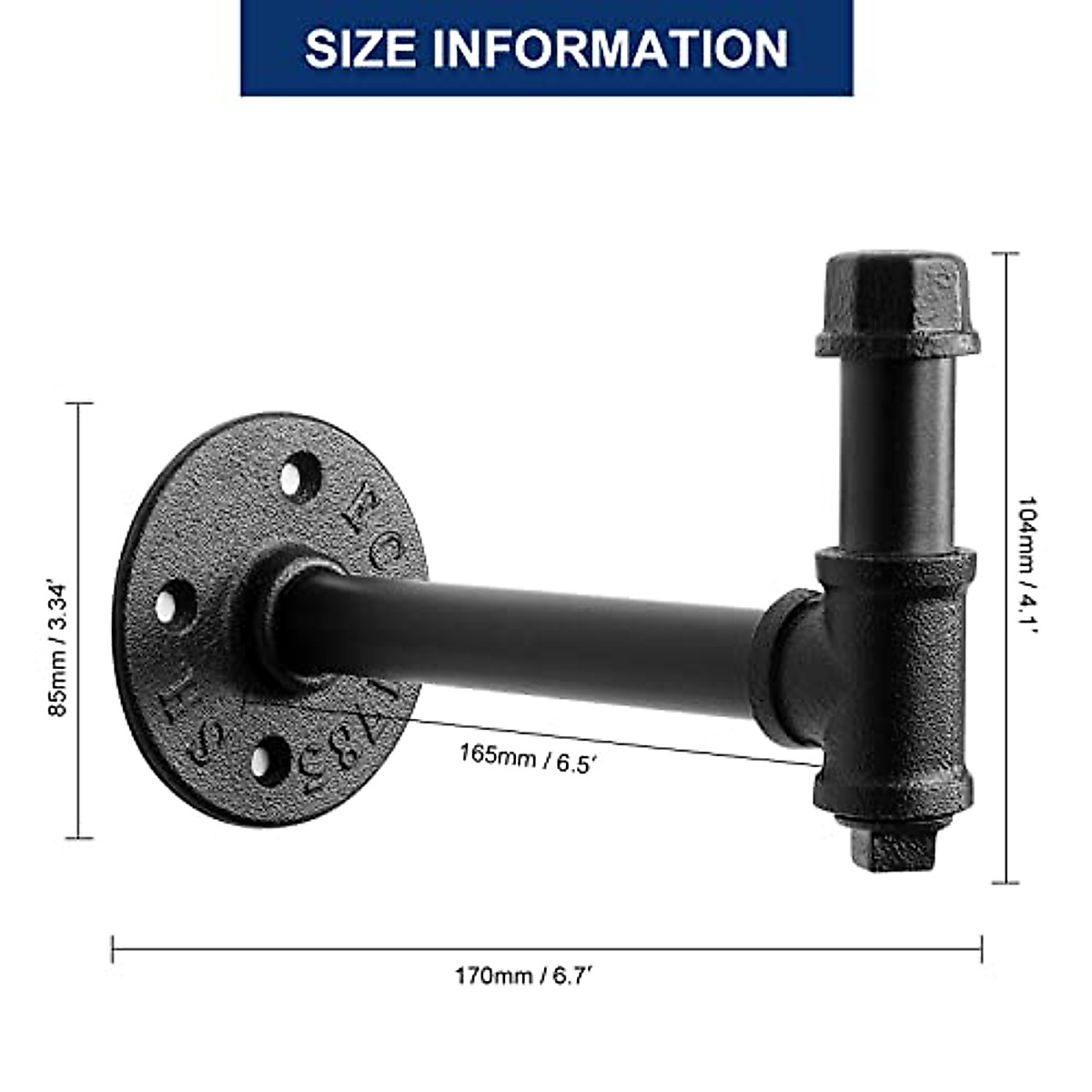 NearMoon 3 Packs Bathroom Robe and Towel Hooks for Hanging, Rustic Style Vintage Industrial Pipe Wall Mounted Hooks, Heavy Duty DIY Hardware Coat Hook for Bathroom, Kitchen (6 Inch)