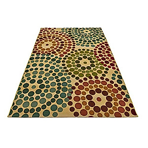 Unique Loom Modern Collection Geometric, Abstract, Circles, Colorful, Indoor and Outdoor Area Rug, 5 ft 3 in x 8 ft, Beige/Blue