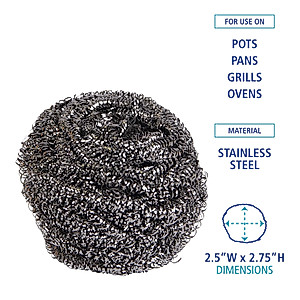 Boardwalk 84BWK SS 2-1/2 in. x 2-3/4 in. Stainless Steel Scrubber - Steel Gray (12/Carton)