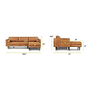 POLY & BARK Napa Leather Couch – Right-Facing Sectional Leather Sofa - Tufted Back Full Grain Leather Couch with Feather-Down Topper On Seating Surfaces – Pure-Aniline Italian Leather – Cognac Tan