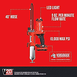 CRAFTSMAN V20 Grease Gun Kit, Cordless, 40" Hose, 10,000 Max PSI, Battery and Charger Included (CMCGG001D1)