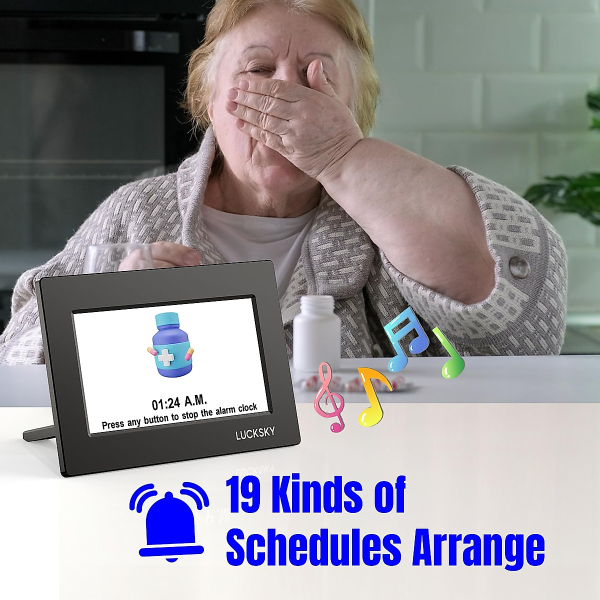 Digital Clock Large Display - 19 Alarm Clocks and Medical Reminders, 3 Display Modes with Large Font Numbers, 10-Level Dimming Display, Designed for Elderly, Dementia, and Visual Impairment