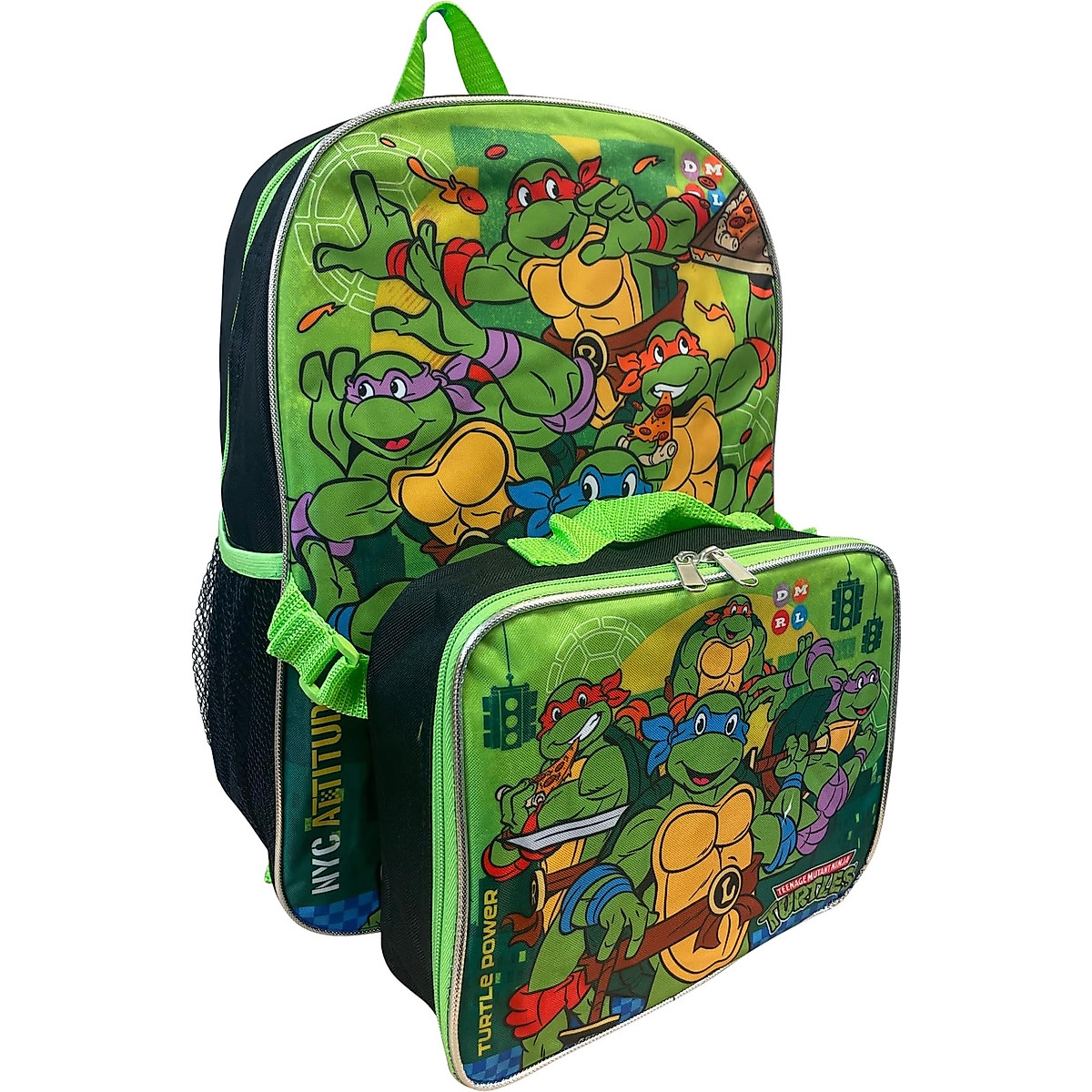 Ruz Group Kid's Licensed 16 Inch Backpack With Removable Lunch Box Set (Ninja Turtles)