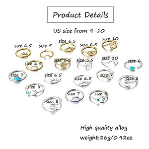 CSIYANJRY99 19Pcs Boho Retro Stackable Rings Sets for Women,Peak Sea Wave Compass Turquoise Knuckle Finger Rings