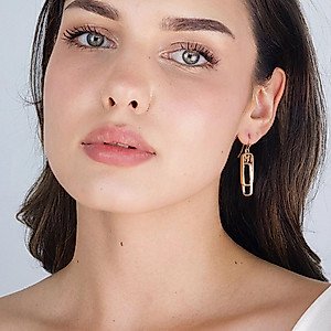POMINA Lightweight Geometric Gold Silver Two Tone Hammered Dangle Drop Earrings Linked Circle Rectangle Oval Trendy Fashion Dangling Earrings for Women (Square_Two tone)
