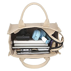 Large Canvas Tote Bag Simple one-Shoulder Shopping Bag Lady Letter Printing Commuter Fashion Messenger Handbag(Beige)