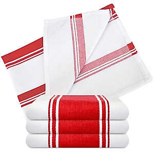 Kitchen Dish Towels - Set of 4 Cotton Tea Towels 20 x 28 inch - Best Dish Cloths for Hand Towels or Embroidery in Vibrant Colors - Red