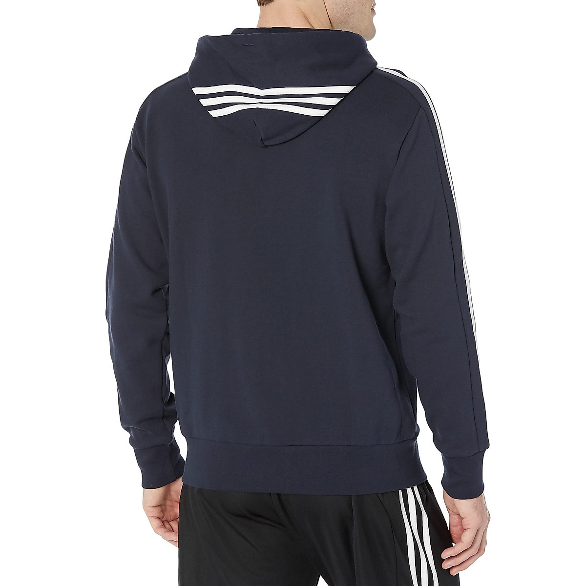 adidas Men's Essentials French Terry 3-Stripes Hoodie, Ink/White, Medium