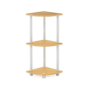 Furinno (99557BE/WH Turn-N-Tube 4-Tier Multipurpose Shelf Display Rack - Beech/White & Turn-N-Tube 3-Tier Corner Display Rack Multipurpose Shelving Unit, Beech/White, Model:12077BE/WH