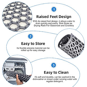 Eqivei Silicone Sink Protectors for Kitchen, 26''x 14'' Heat Resistant Kitchen Sink Mat for Bottom of Stainless Steel/Porcelain Sink,Rear Drain, No-Slip Sink Grid Accessories