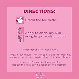 SOL by Jergens Full Body Self Tanner Towelettes, Streak-free Natural-Looking Sunless Tanning Wipes, 6 Count, Infused with Coconut Water and Vitamin E, Sun-inspired Color in 4 Hours