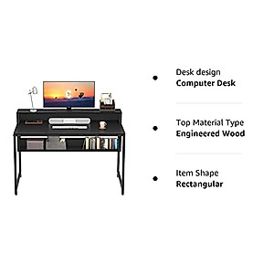 Cubiker Computer Home Office Desk, 47" Small Desk Table with Storage Shelf and Bookshelf, Study Writing Table Modern Simple Style Space Saving Design, Black