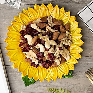 Cabilock Resin Dried Fruit Plate Simulation Plants Nut Dish Decorative Jewelry Tray Candies Snack Serving Plates for Home Party (Yellow Sunflower)