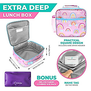kinsho Lunch Box for Kids with Ice Pack, Girls Boys Lunch-Box Insulated Bag for Toddlers Baby Girl Daycare Pre-School Kindergarten, Large Snack Container Boxes for Kid Lunches, Bento Bag, Rainbow