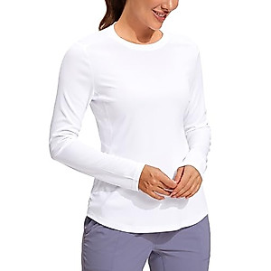 CRZ YOGA Womens UPF 50+ Sun Long Sleeve UV Protection Workout Tops Lightweight Quick Dry Outdoor Hiking Running Shirts White Large