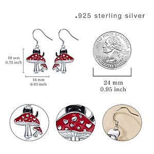 SVODEA Black Cat Earrings 925 Sterling Silver Mushroom Dangle Earrings,Cute Animal Drop Earrings Jewelry Gift for Women Mom Wife (Style-1-Mushroom)
