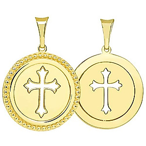Jewelry America 14k Yellow Gold Reversible Open Christian Cross Medallion Pendant