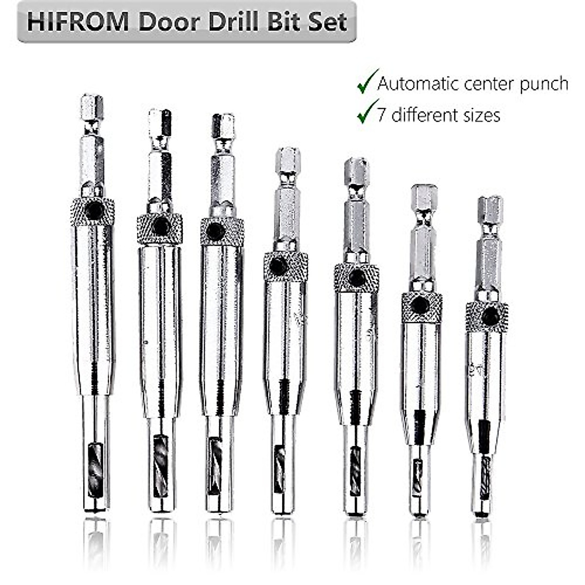 HIFROM Door Drill Bit Set with Automatic Center Punch,Doors Self Centering Hinge Tapper Core Drill Bit Set,Hole Puncher Woodworking Tools 5/64" 7/64" 9/64" 11/64" 13/64" 5mm 1/4"