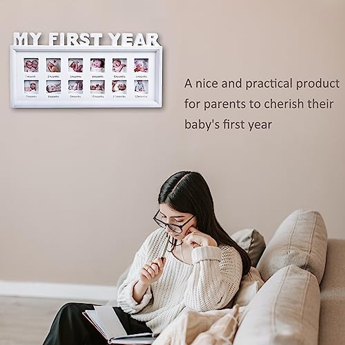 MICKYU My First Year Baby Picture Frame - First Mothers Day Gifts for New Mom - Personalized Baby Gifts Monthly Milestone Frame (White)