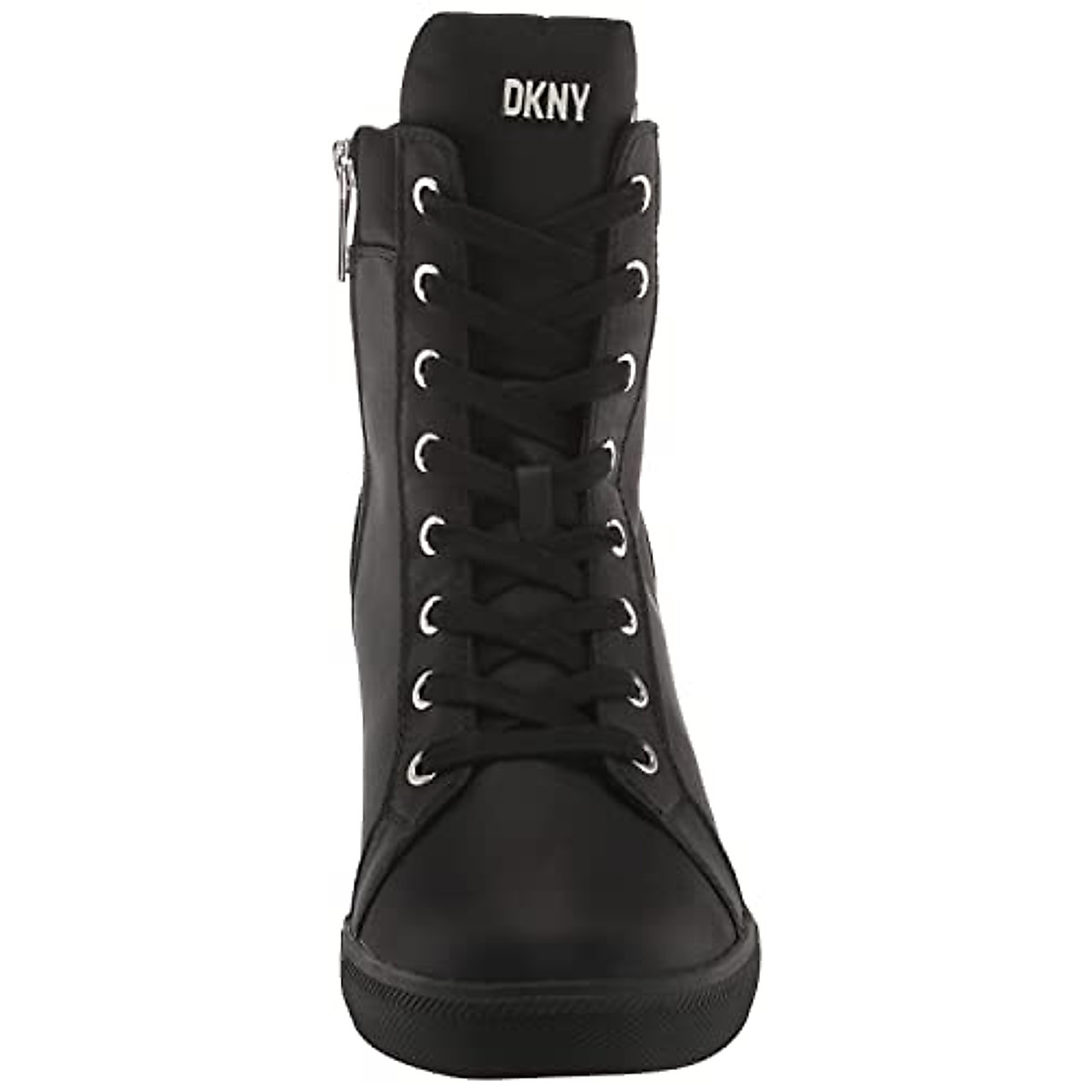 DKNY Women's Calz Lace Up Wedge Sneaker, Black, 9