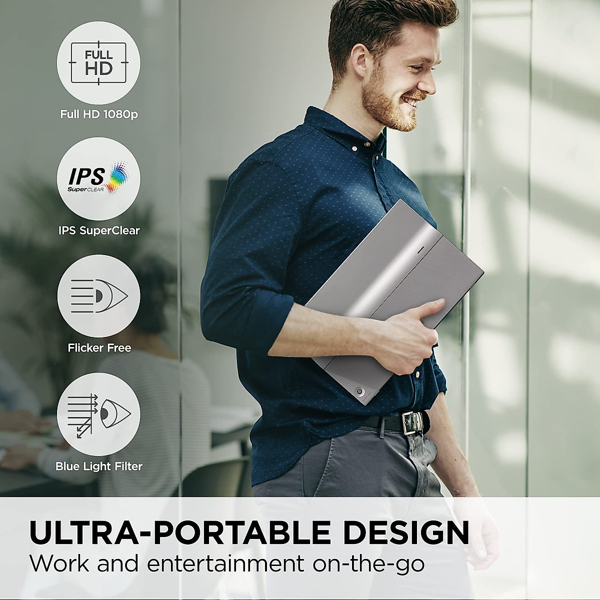 ViewSonic VG1655 15.6 Inch 1080p Portable Monitor with 2 Way Powered 60W USB C, IPS, Eye Care, Dual Speakers, Built-in Stand with Smart Cover , Black