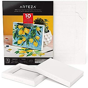 ARTEZA Watercolor Paper Foldable Canvas Pad, 100% Cotton Pulp, 5x6.6 Inches, 10 Sheets