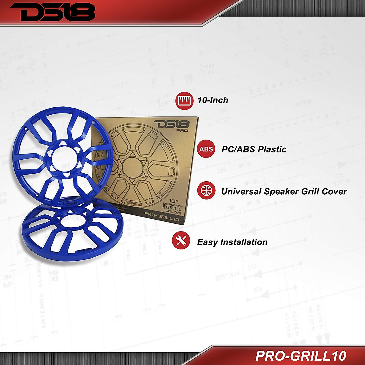 DS18 PRO-GRILL10 Speaker Cover - 10-Inch Car Audio Plastic Universal Speaker Grill Cover, Cover and Protect Your Speakers - Silver - Set of 2