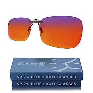 Sleep ZM Clip On 99.9% Orange Blue Light Glasses for Computer, TV, Gaming Use Improve Sleep Quality by Naturally Producing Melatonin for Women and Men