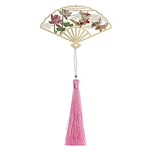 TJLSS Bookmark Chinese Style Folding Fan Brass Retro Book Clip Pagination Flower Tassel School Office Supplies (Size : A)