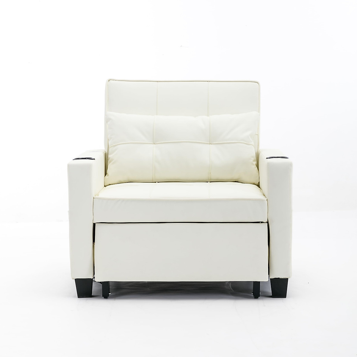 EXZLFA Futon Sofa Bed, 3-in-1 Convertible Sleeper Beds with USB Ports and Cup Holder,Adjustable Backrest Lounge Chair for Living Room，Bedroom,Guest Room (Leather - White)