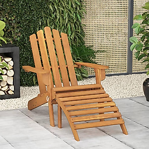 Tidyard Patio Adirondack Chair with Footrest Solid Wood Acacia Outdoor Fire Pit Chair Wooden Garden Armchair for Porch Pool Lawn Deck Backyard Balcony Outdoor