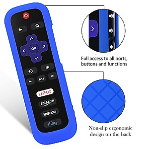 2 Pack Remote Case for Roku, Battery Cover for TCL Roku Smart TV Steaming Stick Remote, Roku TV Remote Cover Silicone Protective Controller Universal Sleeve Skin Blue and Red