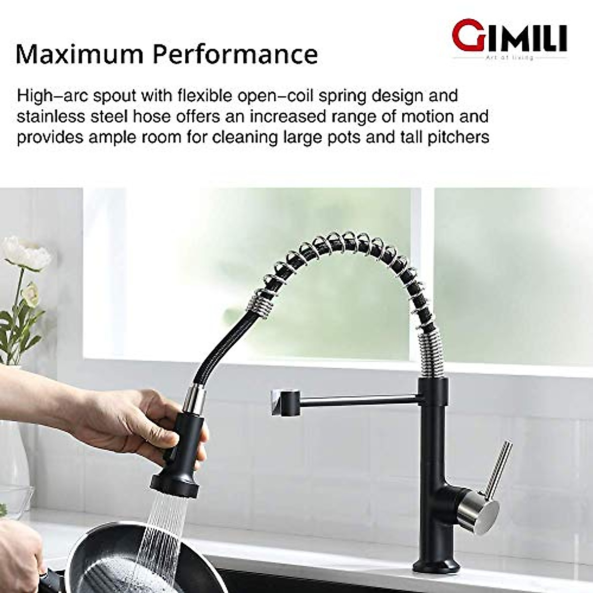 GIMILI Spring Kitchen Sink Faucet with Soap Dispenser Matte Black&Brushed Nickel