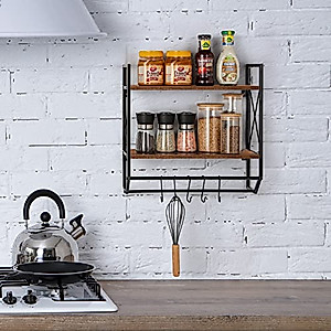 Bathroom Towel Rack 2 Tier Wall Shelf with Towel Bar, Rustic Towel Rack with Shelf for Wall Storage Shelves with Hooks Over Toilet Shelf Wall Mounted Towel Holder Shelf Floating Shelves for Home Brown