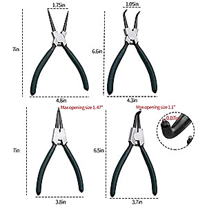 LFSEMINI Snap Ring Pliers Set, 4pcs 7" Internal/External Circlip Pliers Kit with Straight/Bent Jaw, Heavy Duty Precision Spring Loaded Pliers for Ring Remover Retaining and Remove Hoses, Gaskets