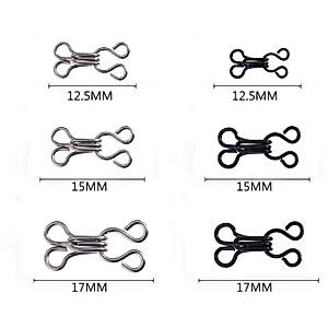 Willrain 60 Pairs Sewing Hooks and Eyes Closure for Bra Clothing Trousers Skirt DIY Craft,3 Sizes (Silver Black)