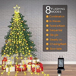 HENHUI ChristmasDecorations Outdoor Star Lights,16.4Ft Christmas Tree Toppers String Lights 320 LED 8 Memory Modes Timer with 14" Lighted Star for Valentine Christmas Holiday Birthday Festival