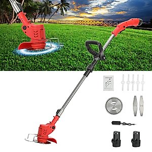 HEVIRGO 12V 2000mAh Cordless Grass String Trimmer with 2 Batteries Charger, Telescopic Electric Grass Trimmer Weed Eater Lawn Mower, Garden Brush Cutter Ship from USA Fast Arrival