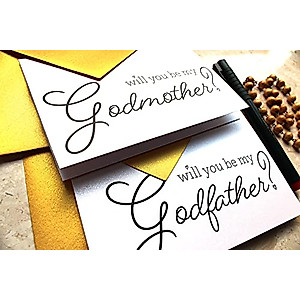 Will you be my Godparents (Godmother and Godfather) - God Parents Proposal Cards in Black-and-White Lettering, with Golden Shimmer Envelopes (Set of 2 cards) (Godmother & Godfather)