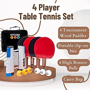 IntegraFun Pro Ping Pong Paddle Set with Ping Pong Net- Bracket Clamps,3-star Ping Pong Balls, Storage Case - Retractable Net and Post Set Adjustable to any Table - Indoor Outdoor Games for Family