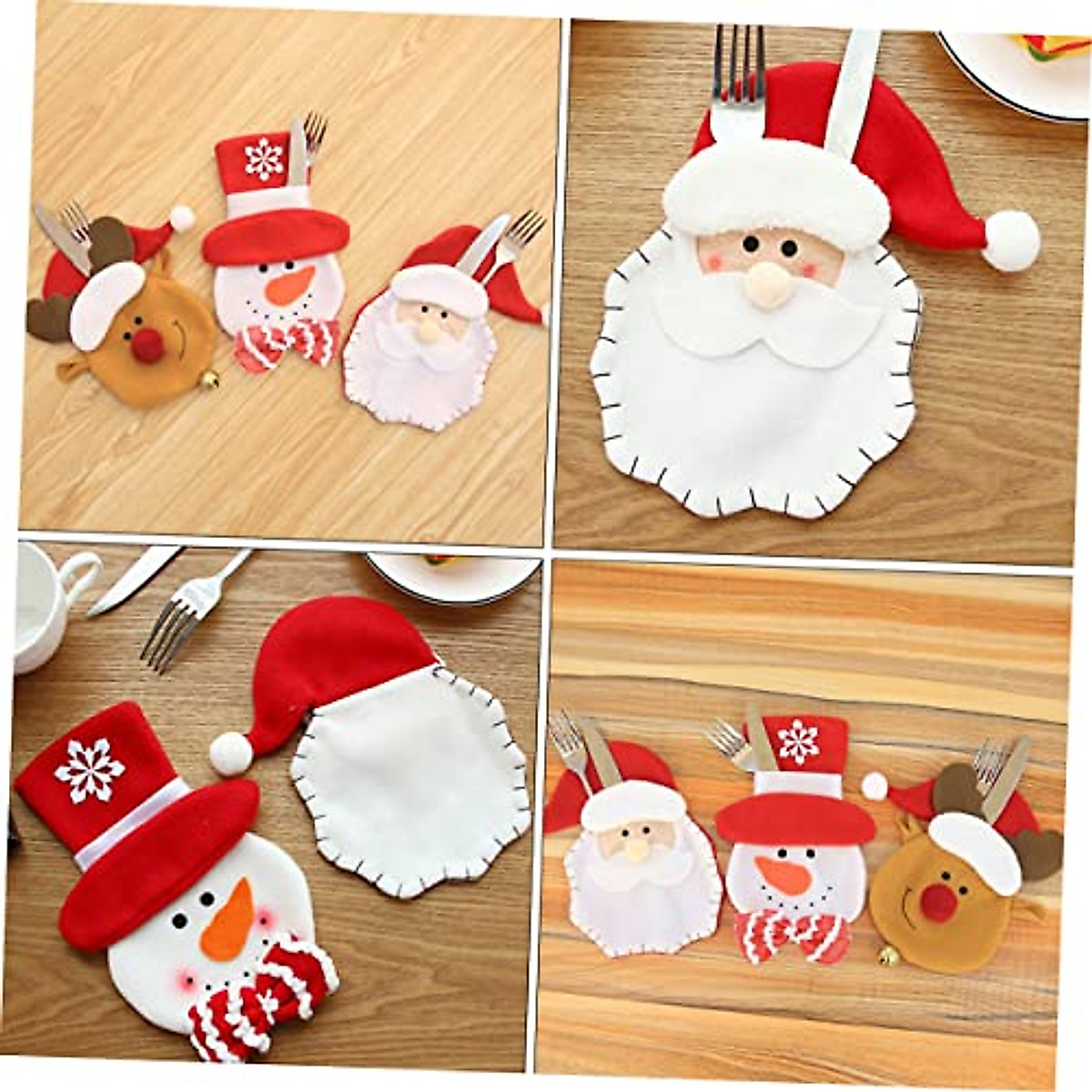 YARNOW 6pcs Christmas Snowman Elk Cutlery Set Stocking Holder Stand Dining Room Decor for Table Hanging Stocking Spoon Bag Tableware Organizer Elk Decor Party Supplies Pocket Elder