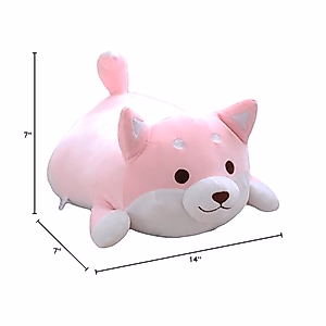 Shiba Inu Dog Plush Pillow, Cute Soft Corgi Stuffed Animals Doll Toys Gifts for Valentine, Christmas, Birthday, Bed, Sofa Chair (Pink Round Eye, 13.5in)