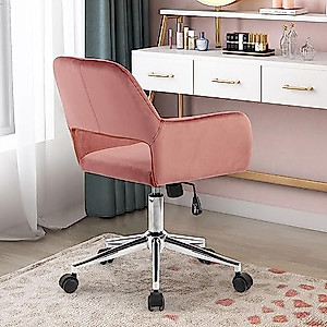 FurnitureR Velvet Home Office Chair, Mid Back Desk Chairs with Rolling Wheels, Adjustable Task Chair for Living Room, Bedroom, Make-up, Studying, Small Spaces - Rose