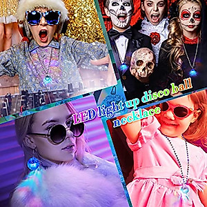 Sasylvia 4 Set LED Disco Party Favors, 2 Pcs Disco Ball Necklaces 70s Disco Party Necklaces 2 Pairs Light up Disco Ball Earrings Disco Ball Accessories for Women Dance Supply Decor