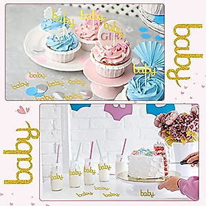 200 Pieces Gold Baby Confetti Gold Foiled Baby Shower Table Scatter Confetti Gender Reveal Party Table Confetti Double -Side Glitter Baby Paper Confetti for Baby Shower Gender Reveal Party Decor